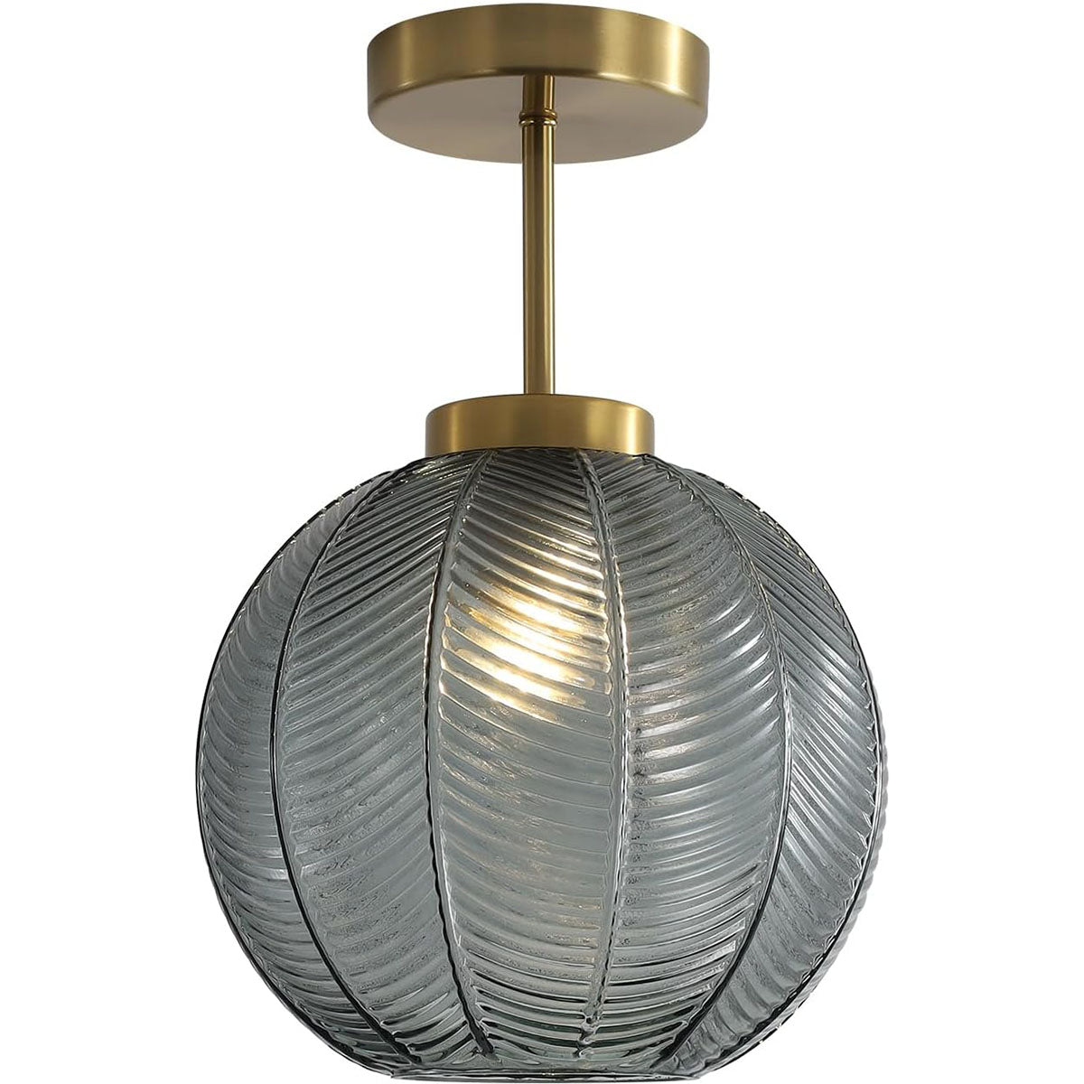 KCO Ribbed Glass Ceiling Light Fixture Modern Glass Globe Flush Mount ...